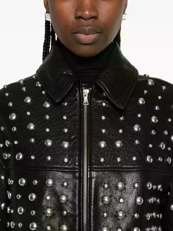 Nour Hammour Studded Leather Zip Jacket