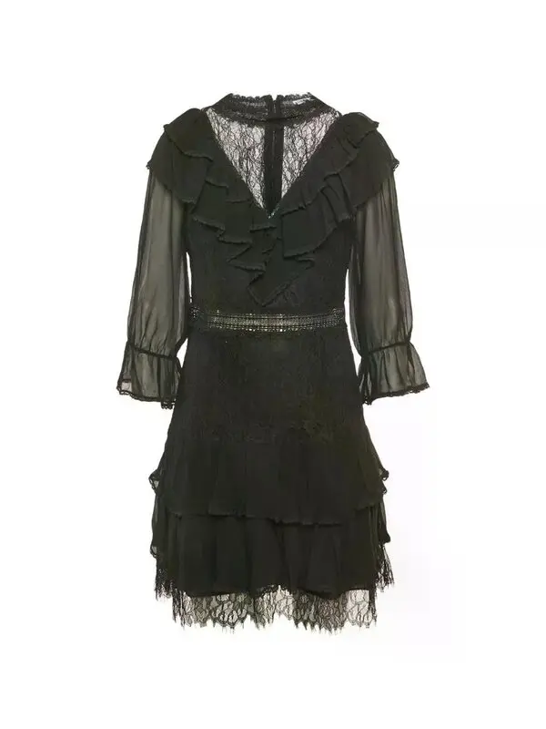 Alice + Olivia Crepe Laced Ruffled Mini Dress