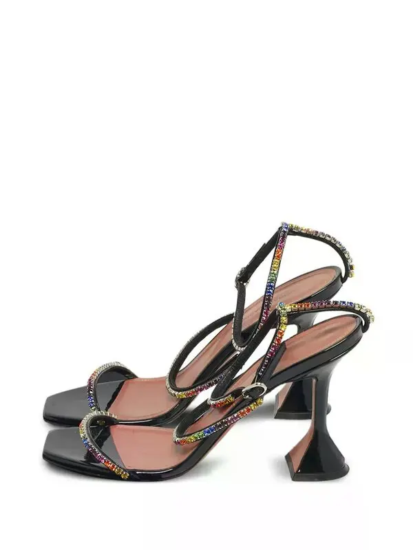 Amina Muaddi Gilda Leather Crystal Sandals - Black