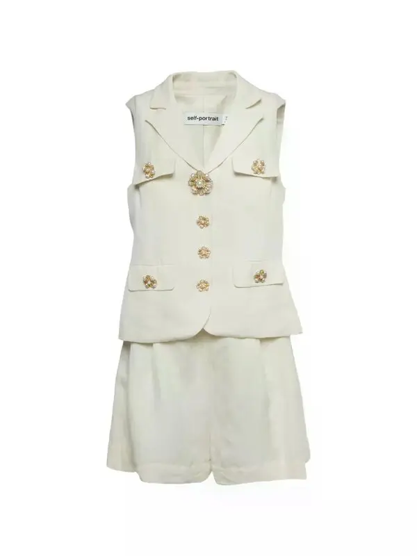 SELF-PORTRAIT Tailored Embellished Playsuit - Neutrals
