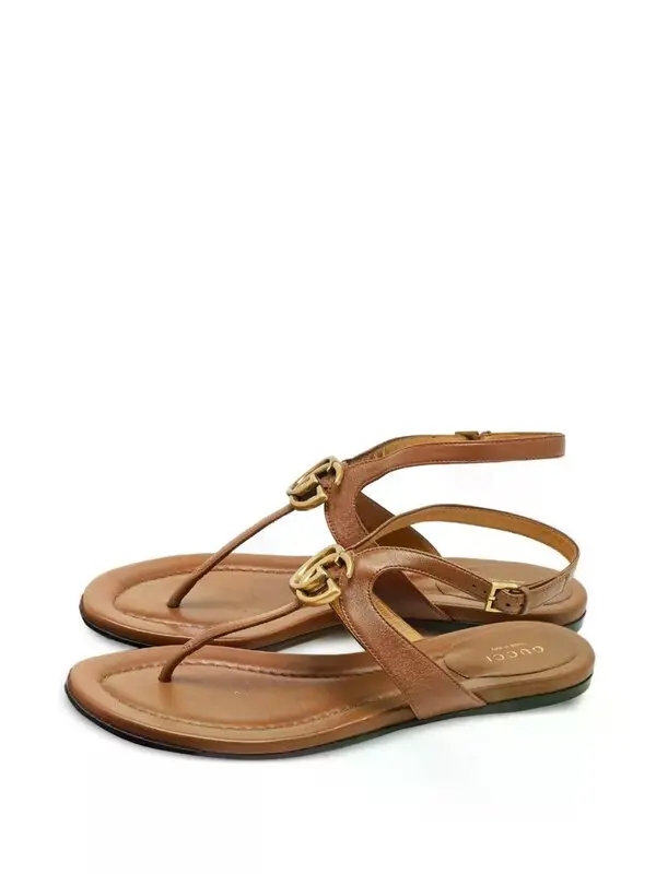 Gucci Leather Thong Flat Sandals - Brown