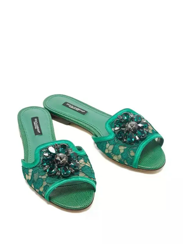 Dolce & Gabbana Lace Crystal Embellished Slides