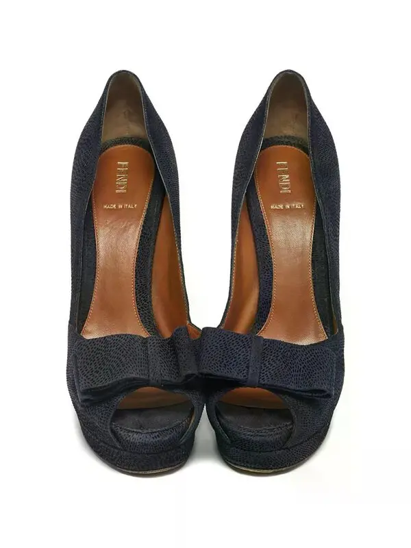 Fendi Suede Bow Peep Toe Pumps