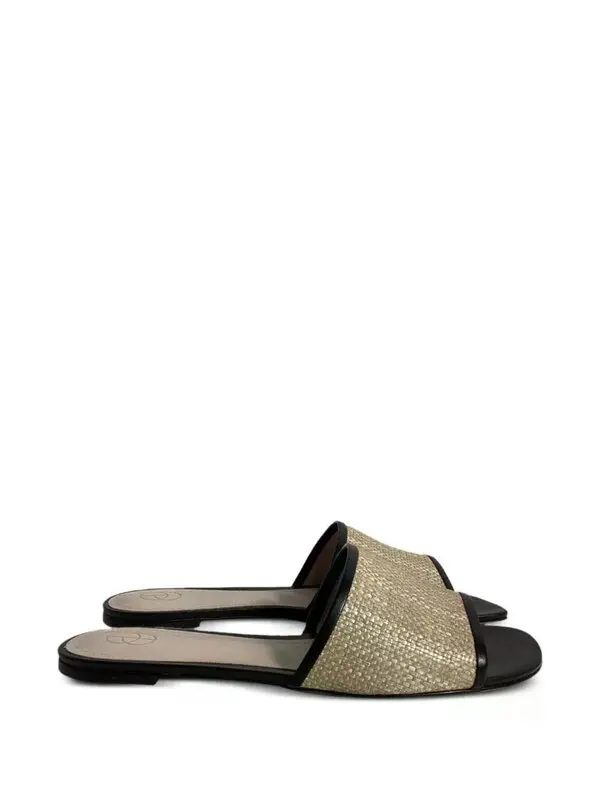PORTE & PAIRE Leather-trim Raffia Slides