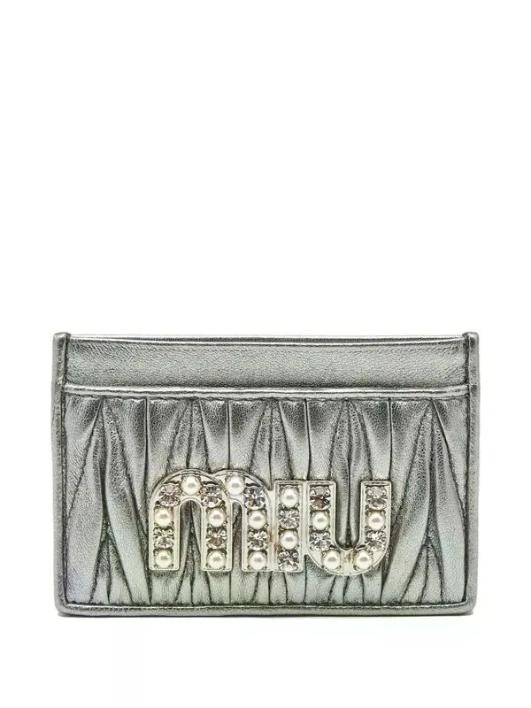 Miu Miu Logo-plaque Quilted Card Holder - Silver