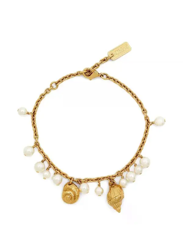 Chloé Shells And Faux Pearl Charm Bracelet - Gold