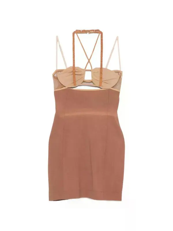 NENSI DOJAKA Draped Double Bra Mini Dress - Neutrals