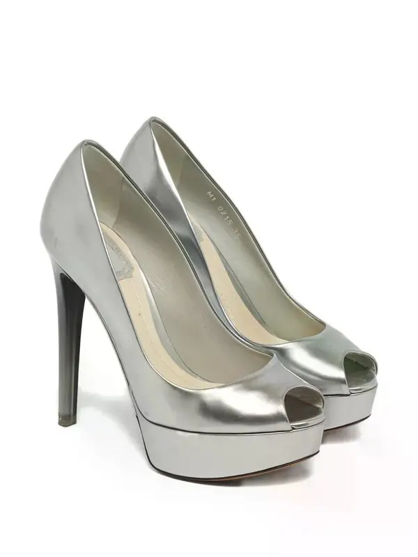 Dior Miss Peep-toe Leather Pumps - Silver