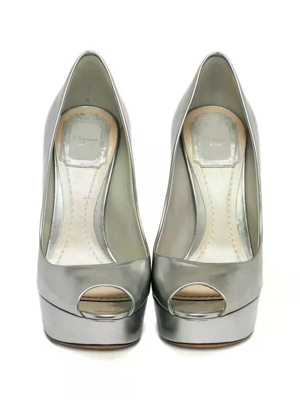 Dior Miss Peep-toe Leather Pumps - Silver