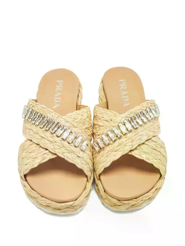 Prada Raffia Crystal-embellished Espadrilles