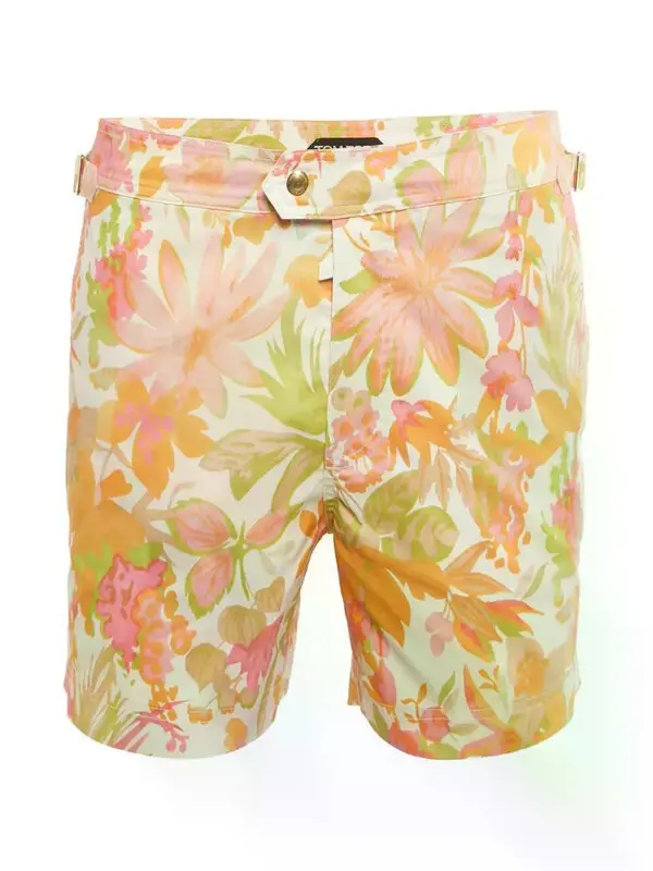 TOM FORD Floral-print Swim Shorts - Neutrals
