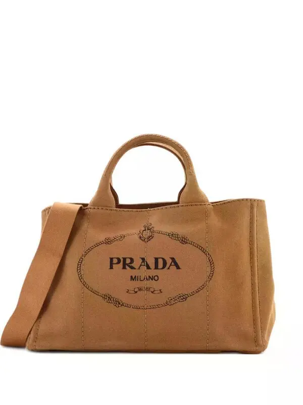 Prada Canapa Convertible Canvas Medium Tote Bag - Brown