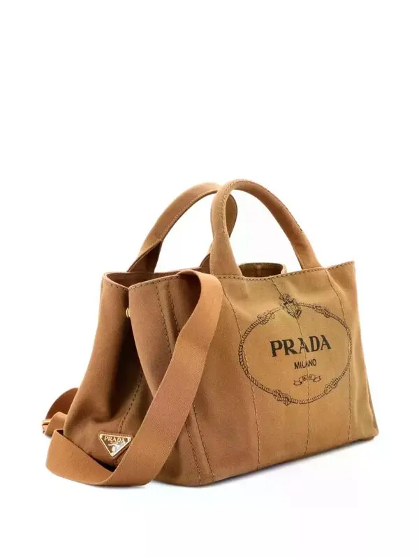 Prada Canapa Convertible Canvas Medium Tote Bag - Brown