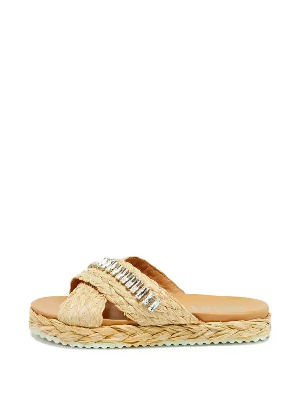 Prada Crystal Raffia Platform Flats