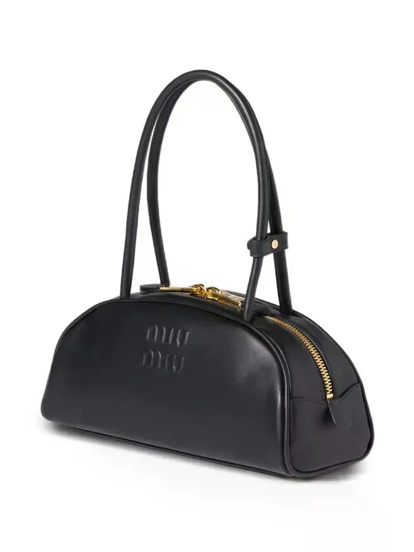 Miu Miu Beau Embossed Logo Shoulder Bag - Black