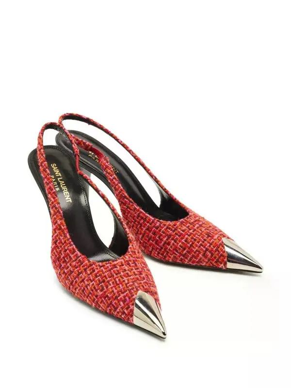Saint Laurent Tweed Cap-toe Slingback Pumps