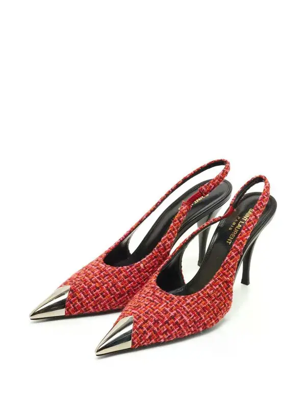 Saint Laurent Tweed Cap-toe Slingback Pumps