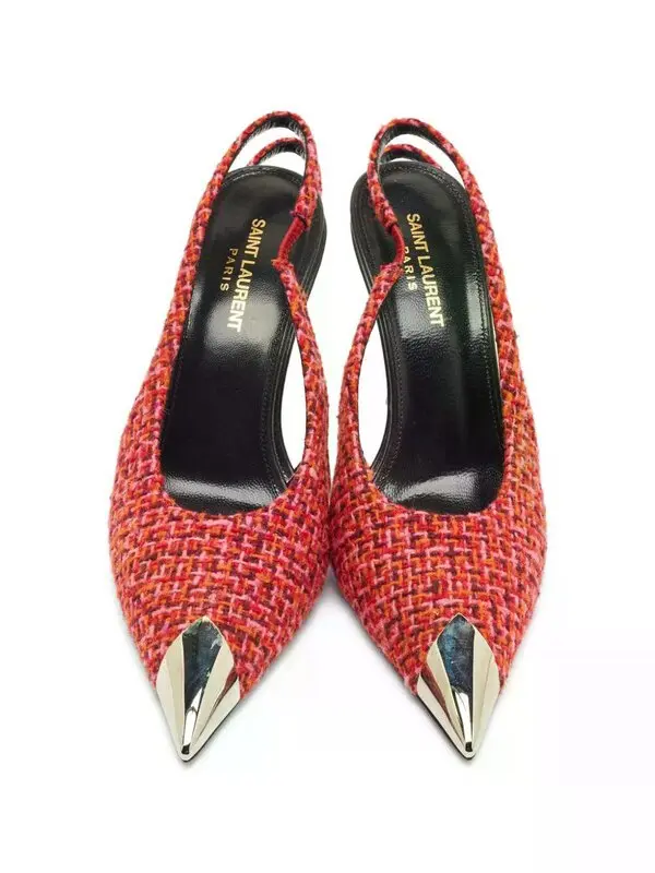 Saint Laurent Tweed Cap-toe Slingback Pumps