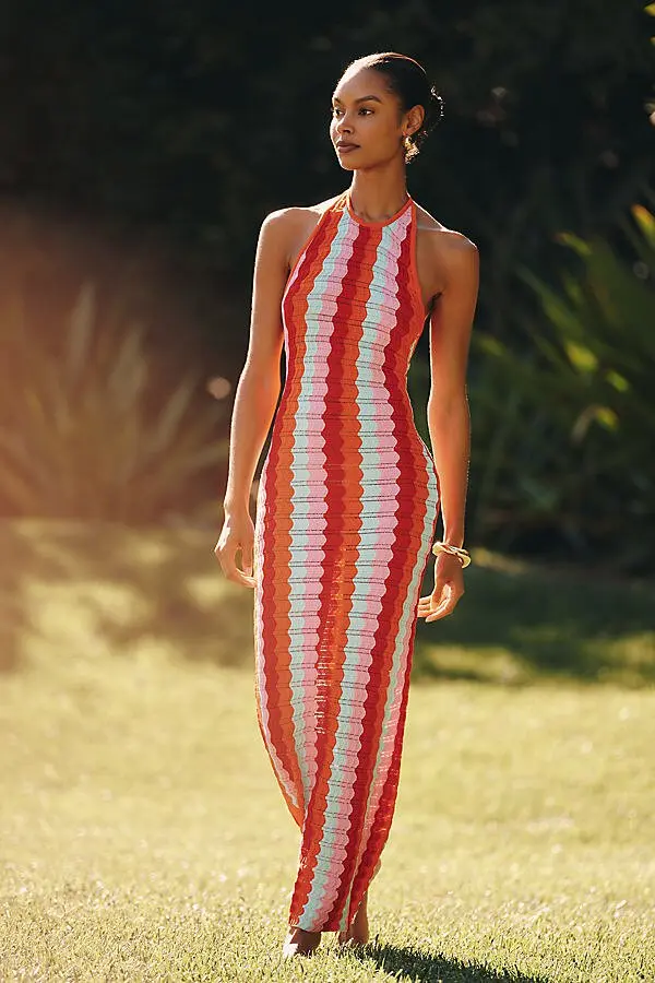PQ SWIM Aurelia Crochet Halter Maxi Dress