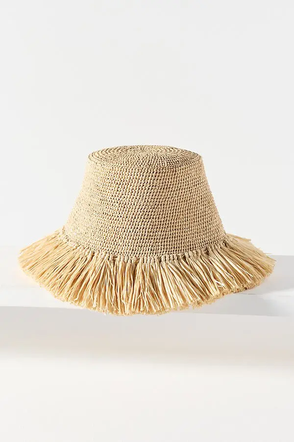 ALEMAIS Michelle Raffia Fringed Bucket Hat - Natural