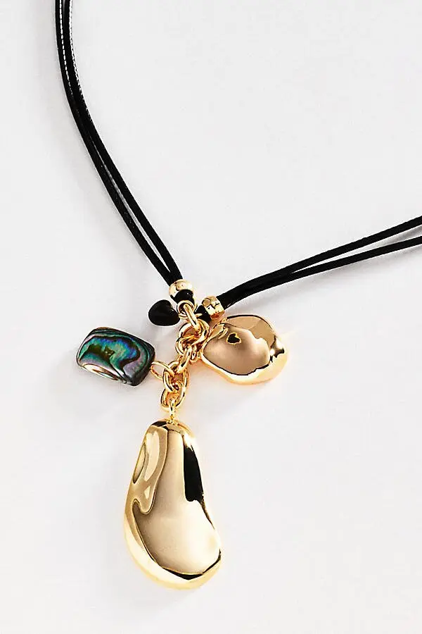 Anthropologie Corded Stone Charm Pendant Necklace - Black Pattern
