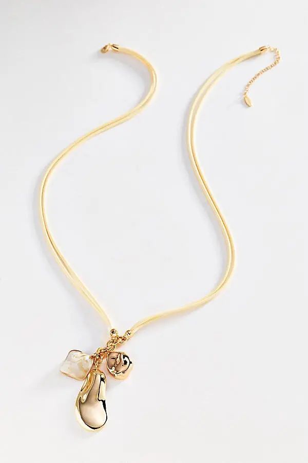 Anthropologie Corded Stone Charm Pendant Necklace - Cream