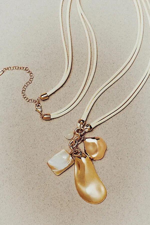 Anthropologie Corded Stone Charm Pendant Necklace - Cream