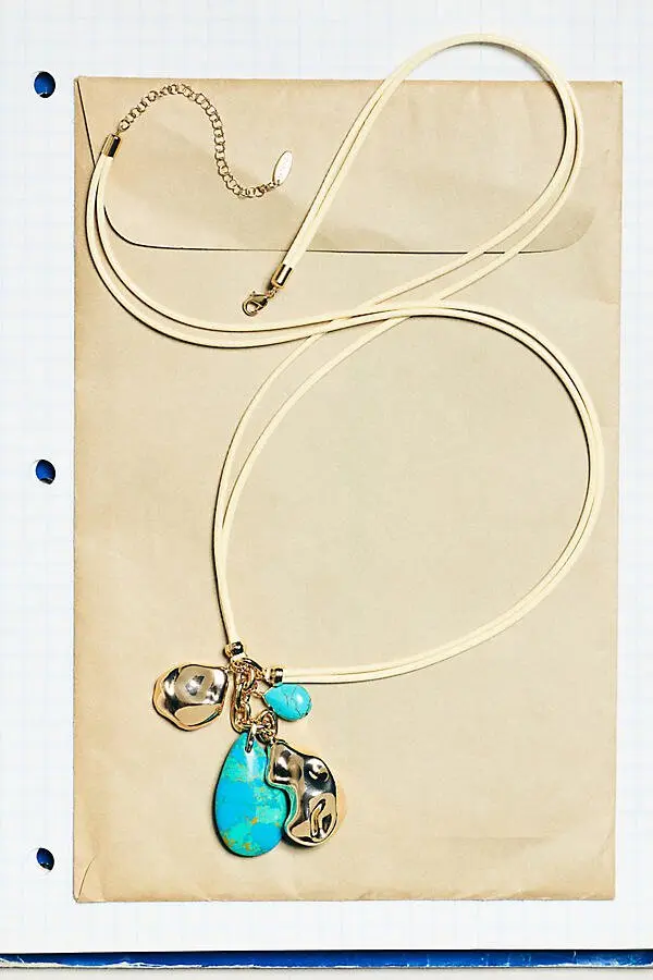 Anthropologie Corded Stone Charm Pendant Necklace - Cream