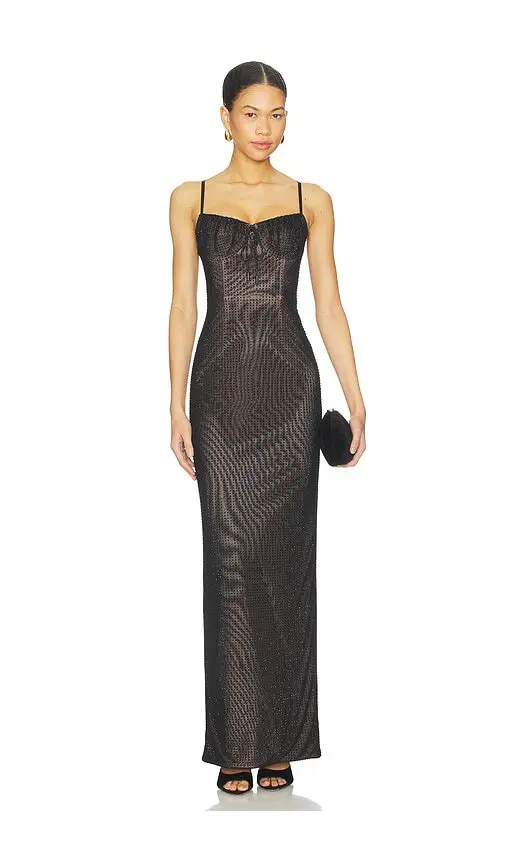 AREA Crystal Hotfix Gown - Black