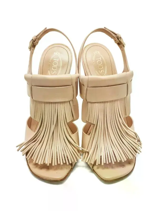 TOD'S Fringe Leather Block Heel Sandals
