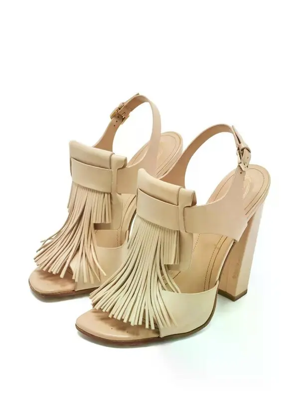 TOD'S Fringe Leather Block Heel Sandals