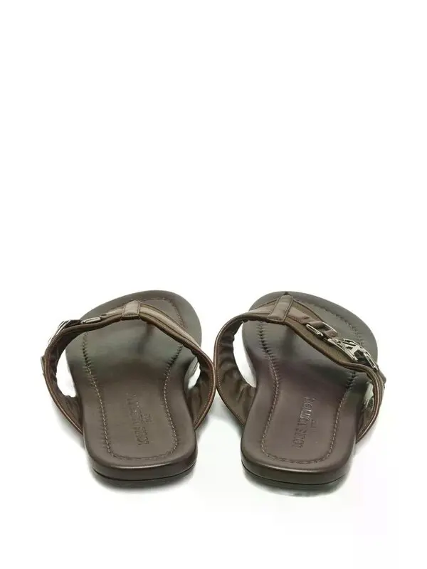 LOUIS VUITTON Leather Logo Flat Sandals