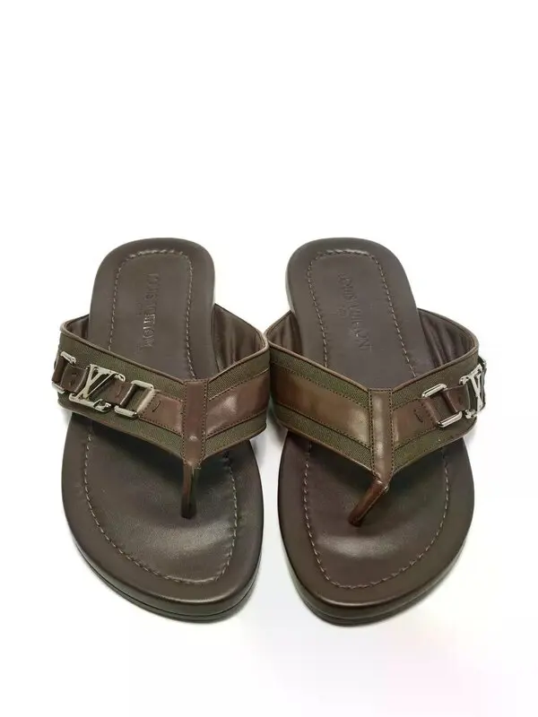 LOUIS VUITTON Leather Logo Flat Sandals