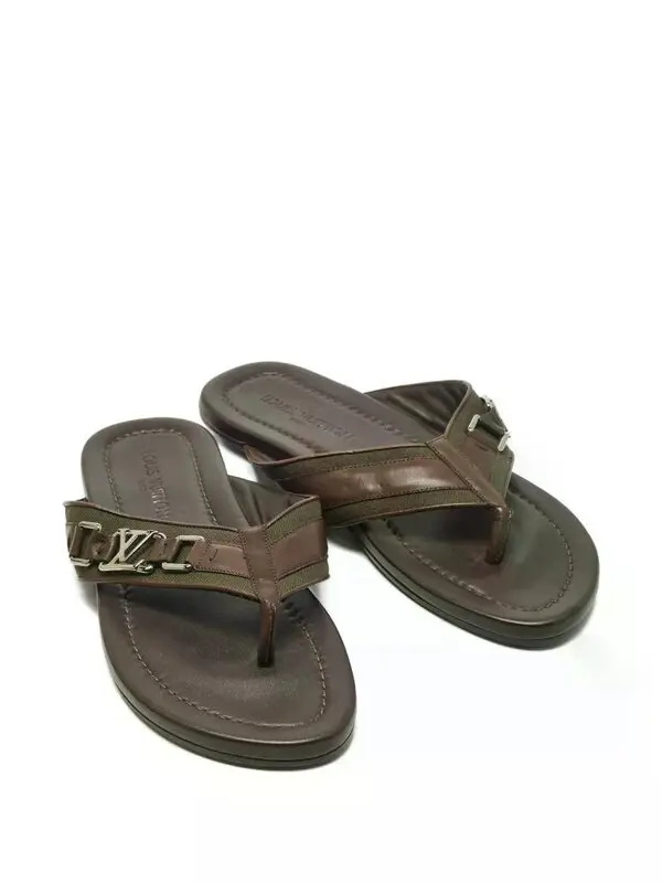 LOUIS VUITTON Leather Logo Flat Sandals