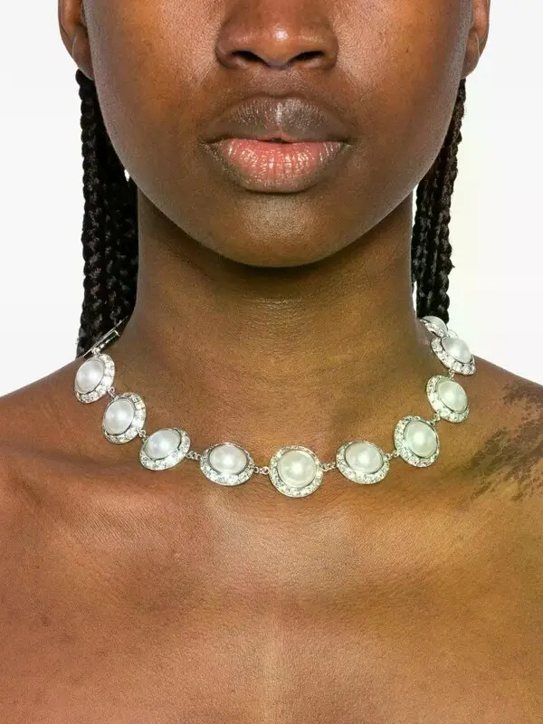 Magda Butrym Crystal Embellished Faux Pearl Necklace