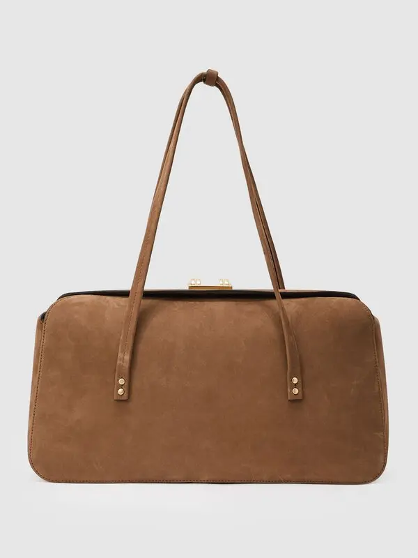 REISS Anika Suede Bowling Bag