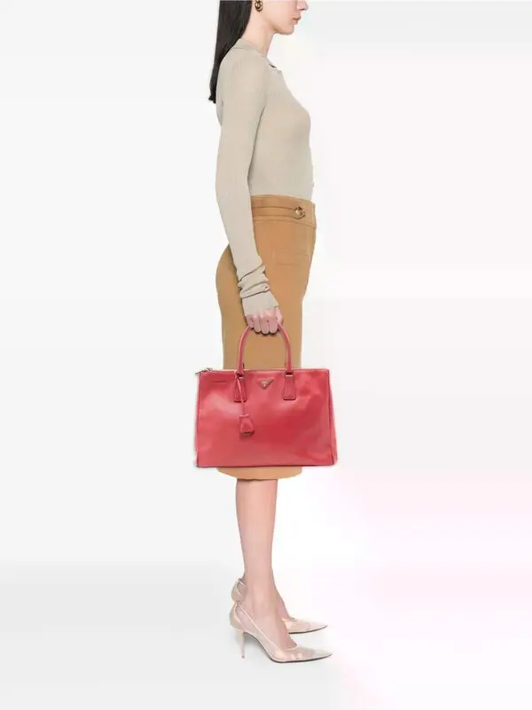 Prada Large Saffiano Lux Galleria Double Zip Satchel - Red