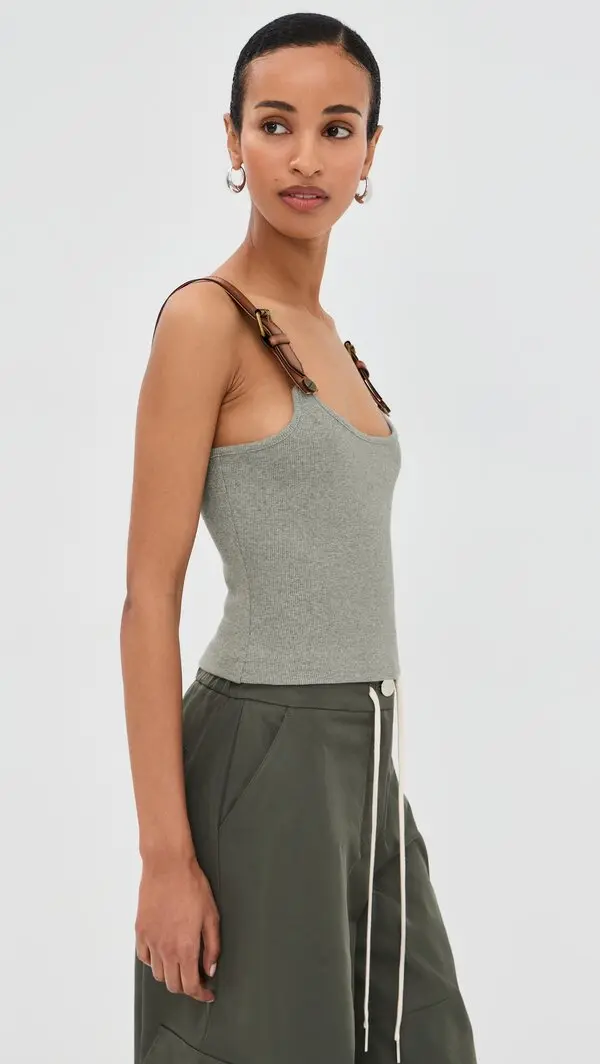 Monse Leather Strap Tank Top - Heather Grey
