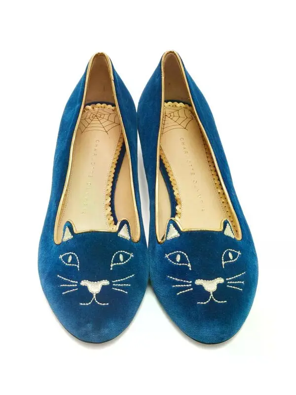 CHARLOTTE OLYMPIA Velvet Embroidered Ballet Flats