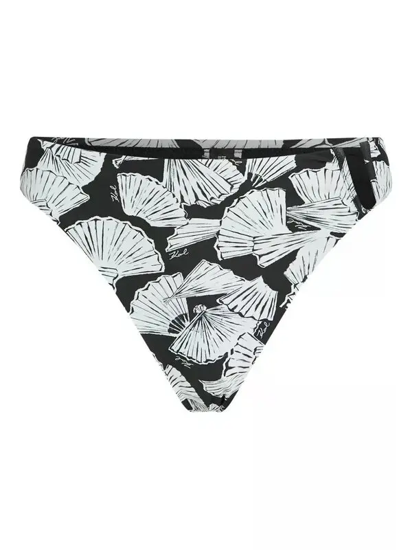 Karl Lagerfeld Fan-print Bikini Bottom - Black