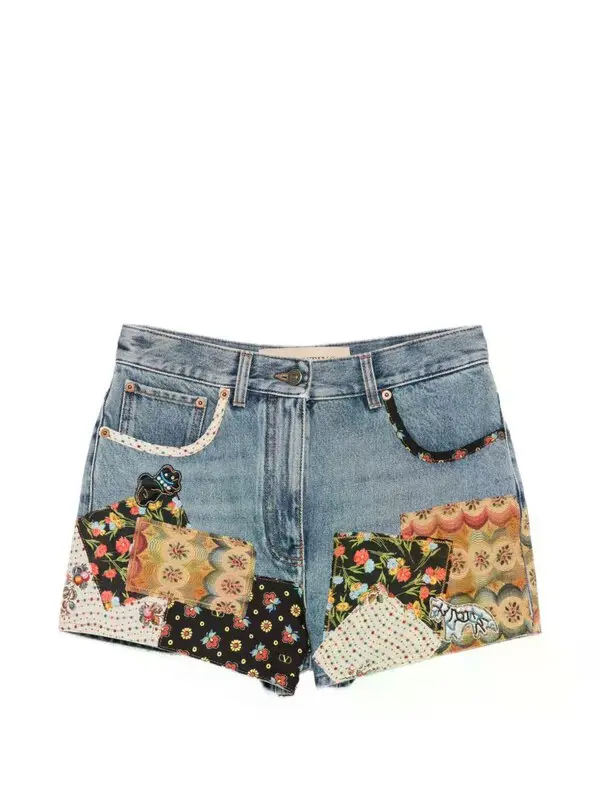 Valentino Garavani Patchwork Beaded-appliqué Denim Shorts
