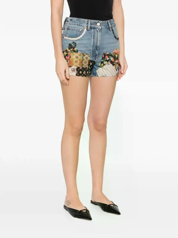 Valentino Garavani Patchwork Beaded-appliqué Denim Shorts