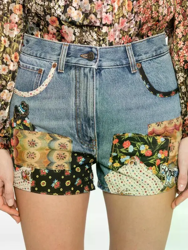 Valentino Garavani Patchwork Beaded-appliqué Denim Shorts