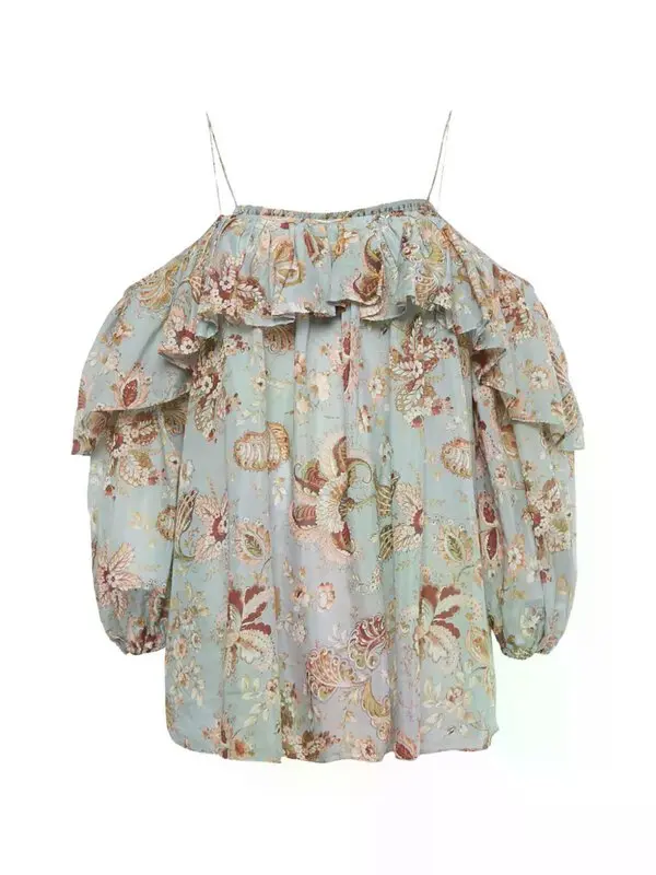 Zimmermann Flora-print Ruffle-detail Top