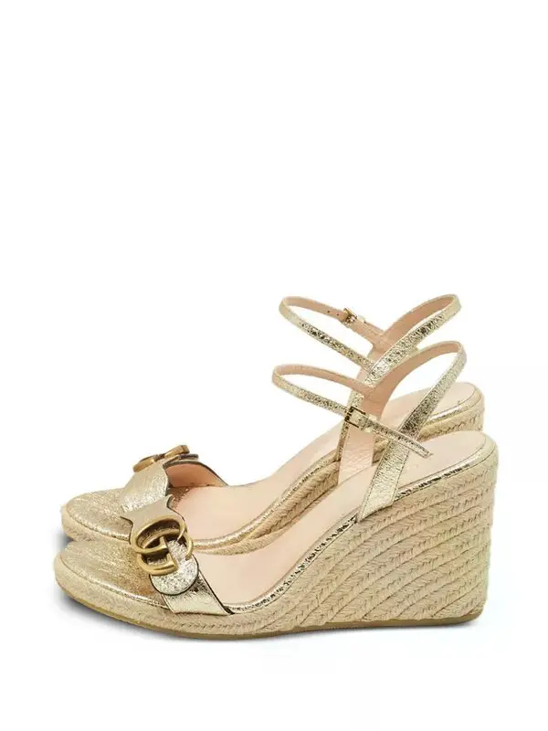 Gucci Leather Espadrille Wedge Sandals - Gold