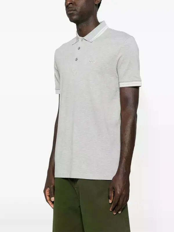 BOSS Striped-collar Polo Shirt - Grey