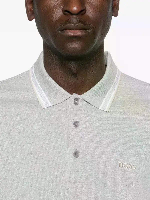 BOSS Striped-collar Polo Shirt - Grey