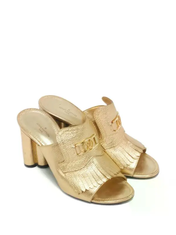 LOUIS VUITTON Fringe Leather Sandals - Gold