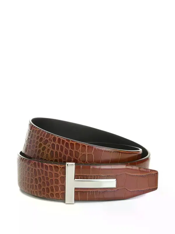 TOM FORD Embossed T-buckle Belt - Brown