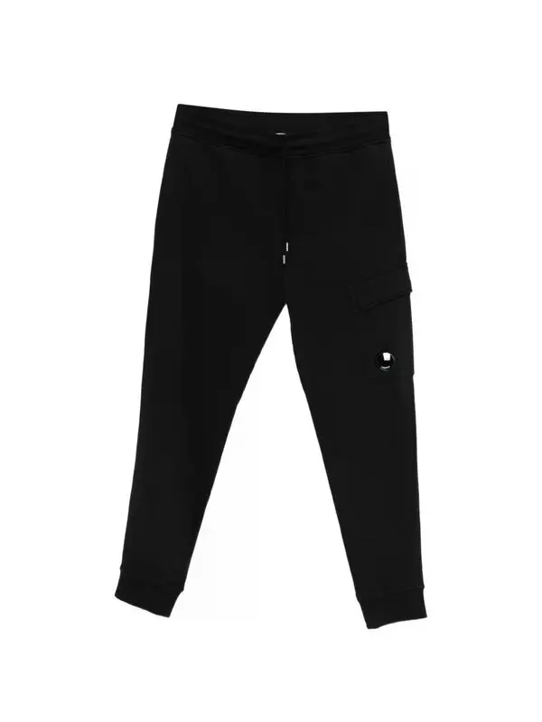 C.P. COMPANY Cotton Diagonal Fleece Cargo Lens Sweatpants - Black